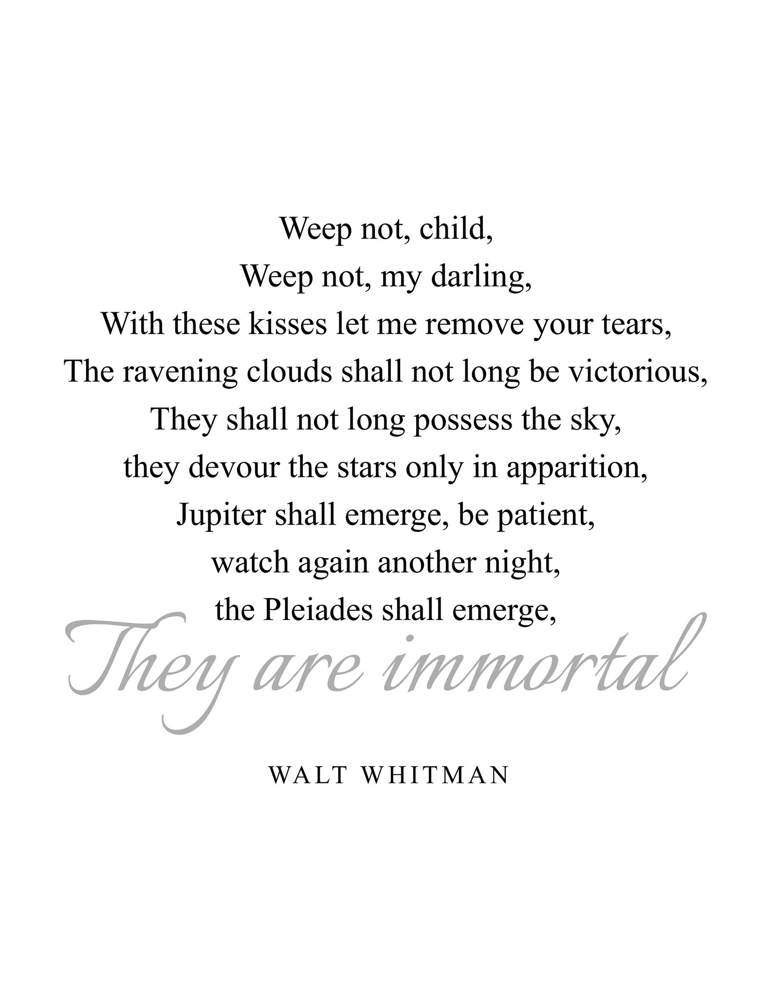 Weep Not, Child Quote - Walt Whitman, Literary Poster / Literary Quotes ...