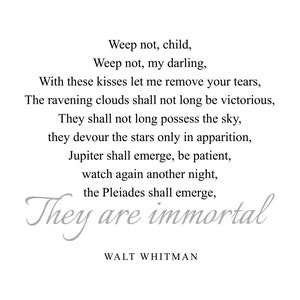 Weep Not, Child Quote - Walt Whitman, Literary Poster / Literary Quotes ...