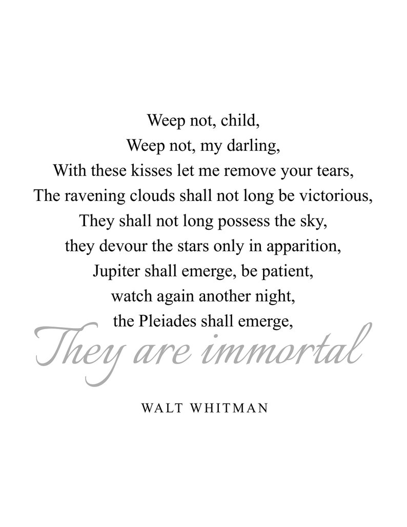 Weep Not, Child Quote - Walt Whitman, Literary Poster / Literary Quotes ...