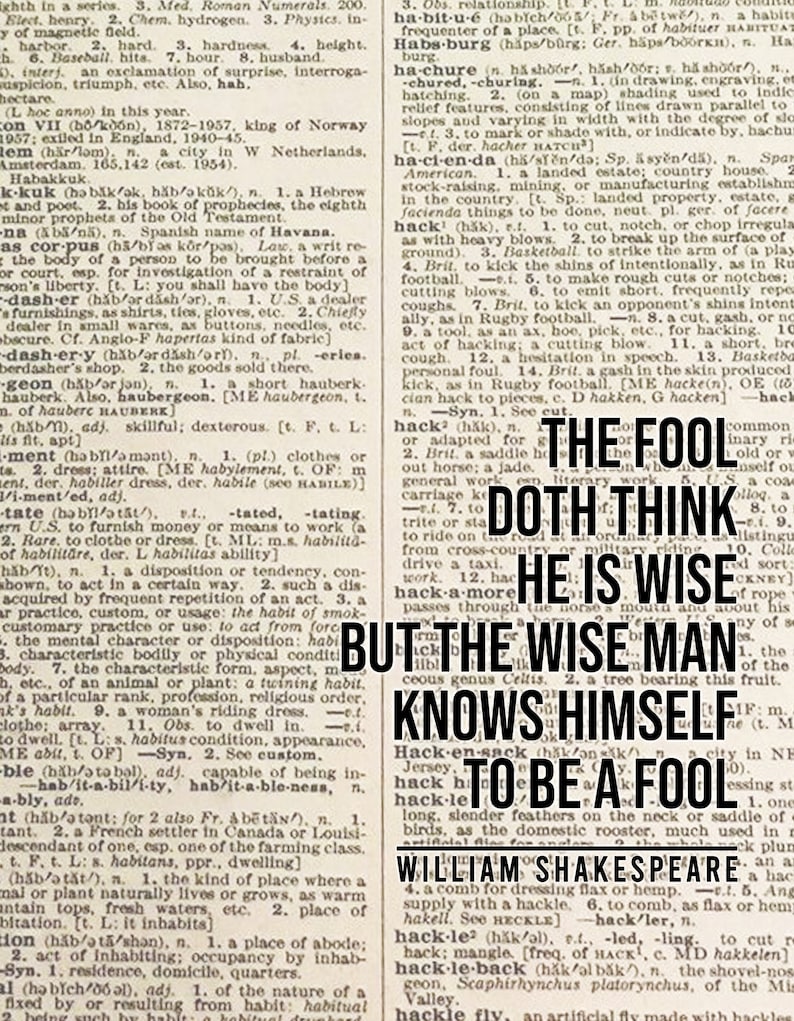The Fool Quote William Shakespeare Literary Poster / - Etsy