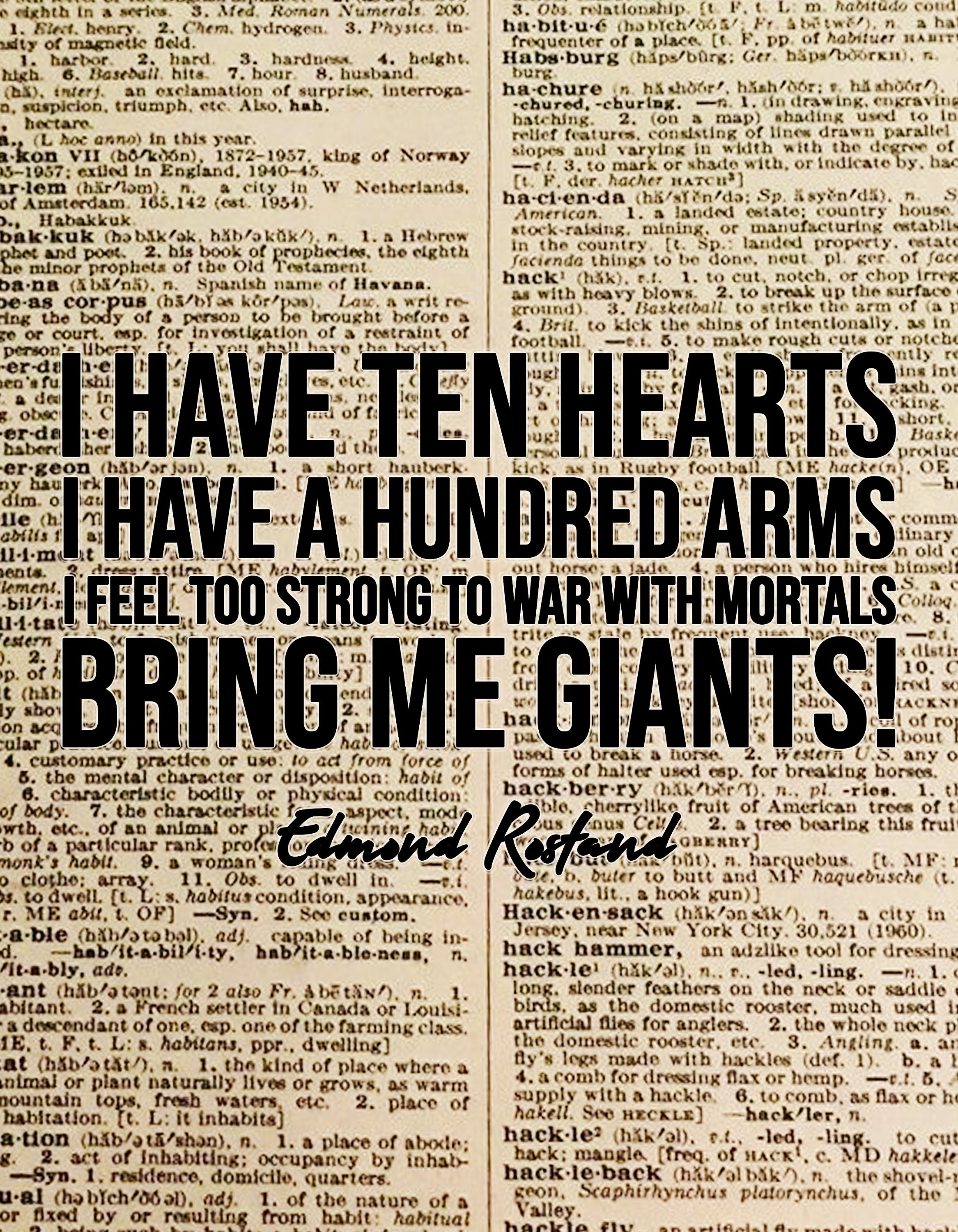 Bring Me Giants Quote Edmond Rostand Literary Poster / | Etsy