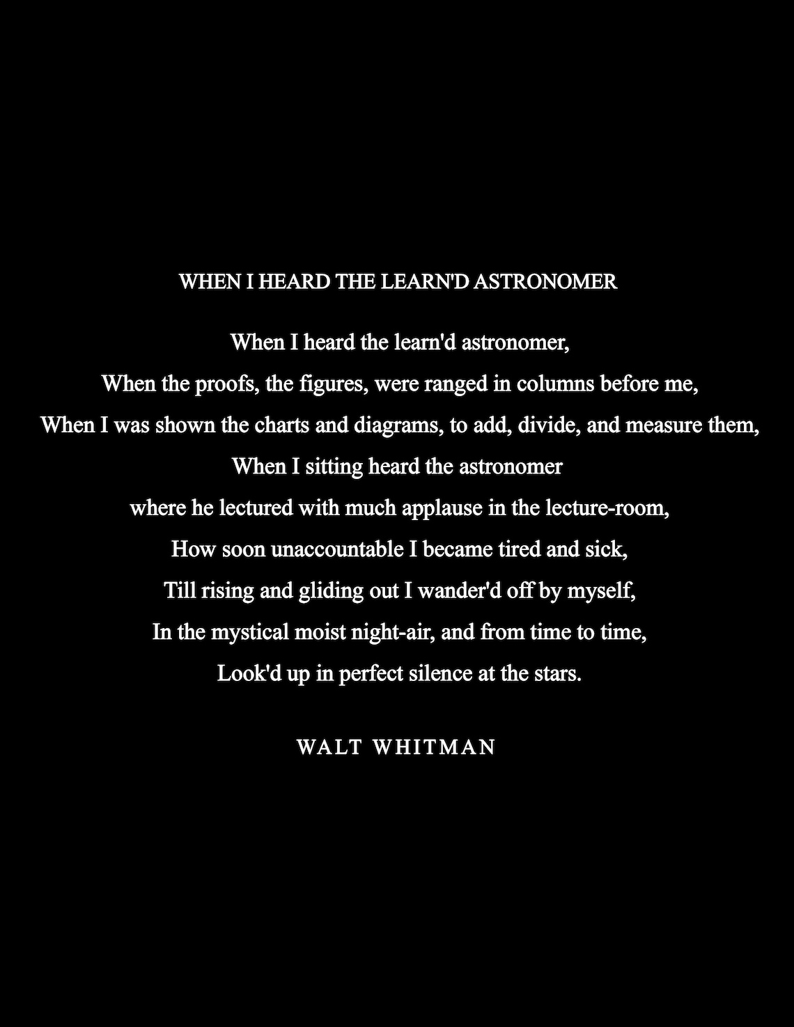 When I Heard the Learn'd Astronomer Quote Walt Whitman | Etsy