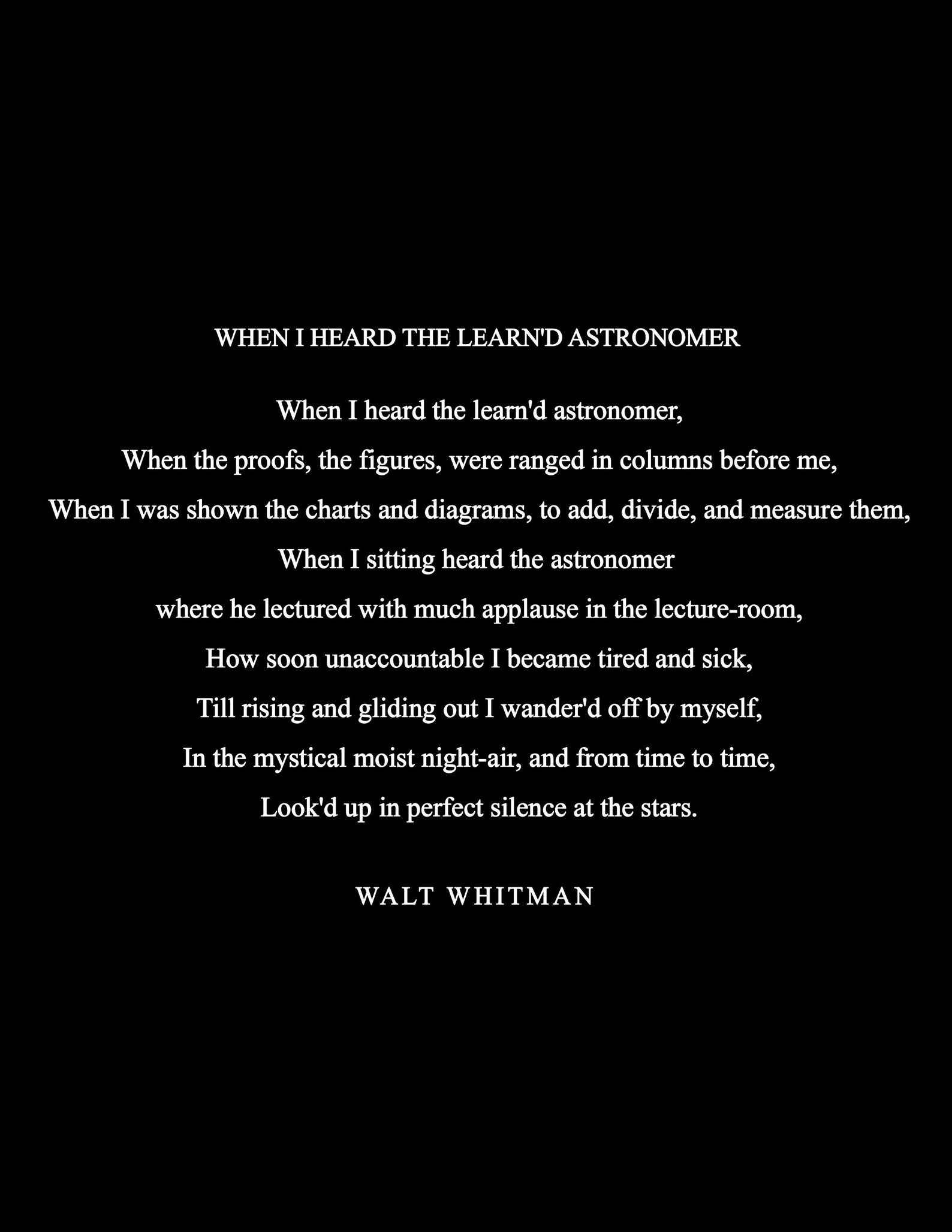 When I Heard the Learn'd Astronomer Quote Walt Whitman - Etsy