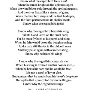 Sympathy, Full Poem - Paul Laurence Dunbar, Literary Poster / Literary ...