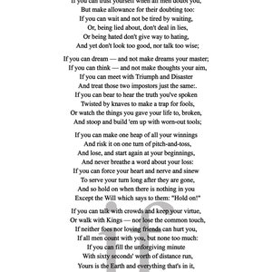 If, Full Poem - Rudyard Kipling, Literary Poster / Poetry Print / Art ...