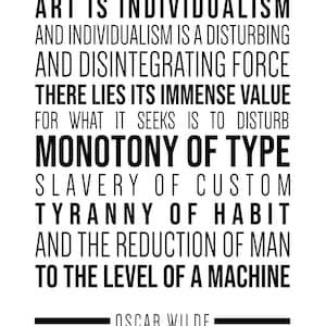 Art is Individualism Quote - Oscar Wilde, Literary Poster / Dictionary ...