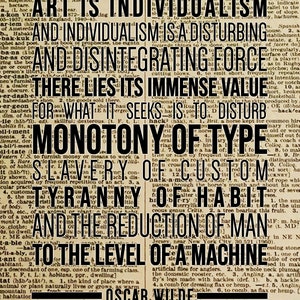 Art is Individualism Quote - Oscar Wilde, Literary Poster / Dictionary ...