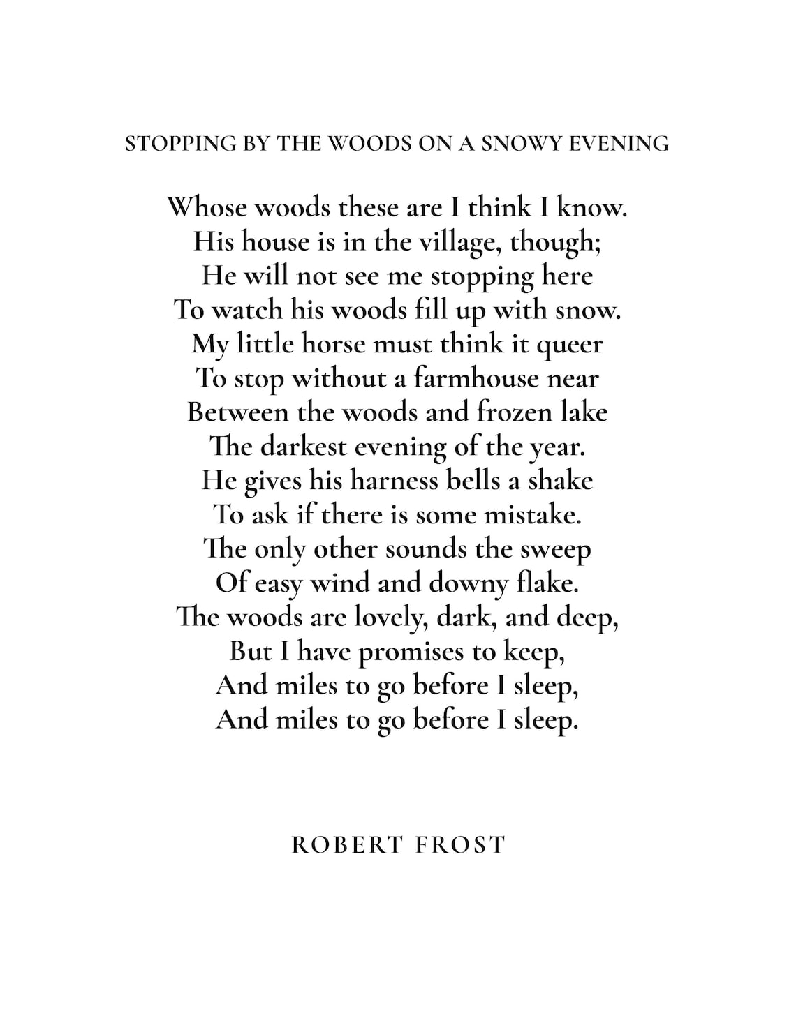 Stopping by the Woods on A Snowy Evening Full Poem Robert - Etsy