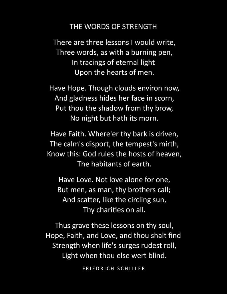 The Words of Strength Poem Friedrich Schiller Literary - Etsy