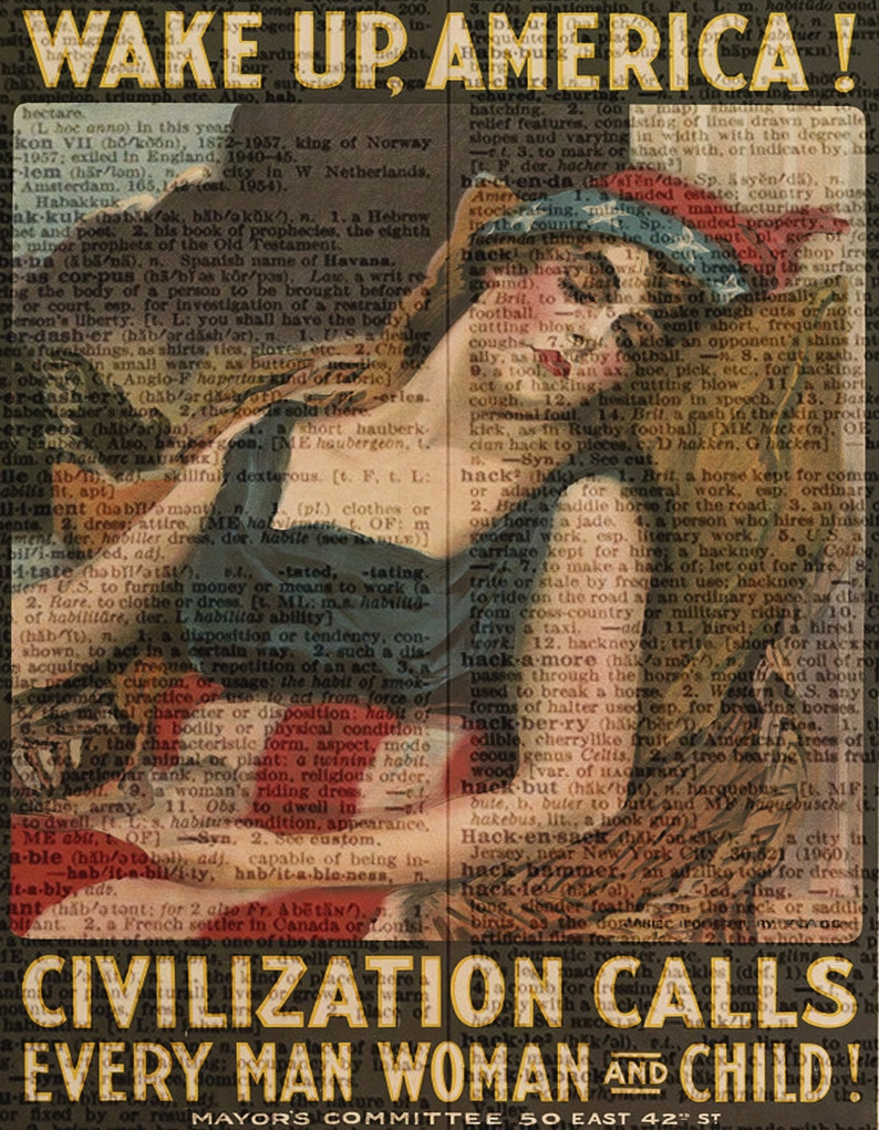 Wake up America WWI Propaganda Poster Dictionary Art / Art | Etsy