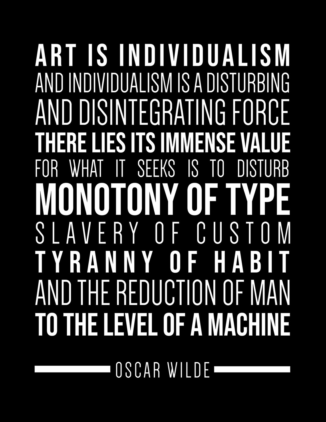 Art is Individualism Quote Oscar Wilde Literary Poster / | Etsy
