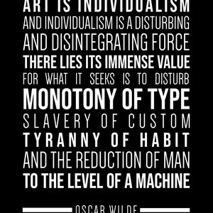 Art is Individualism Quote - Oscar Wilde, Literary Poster / Dictionary ...