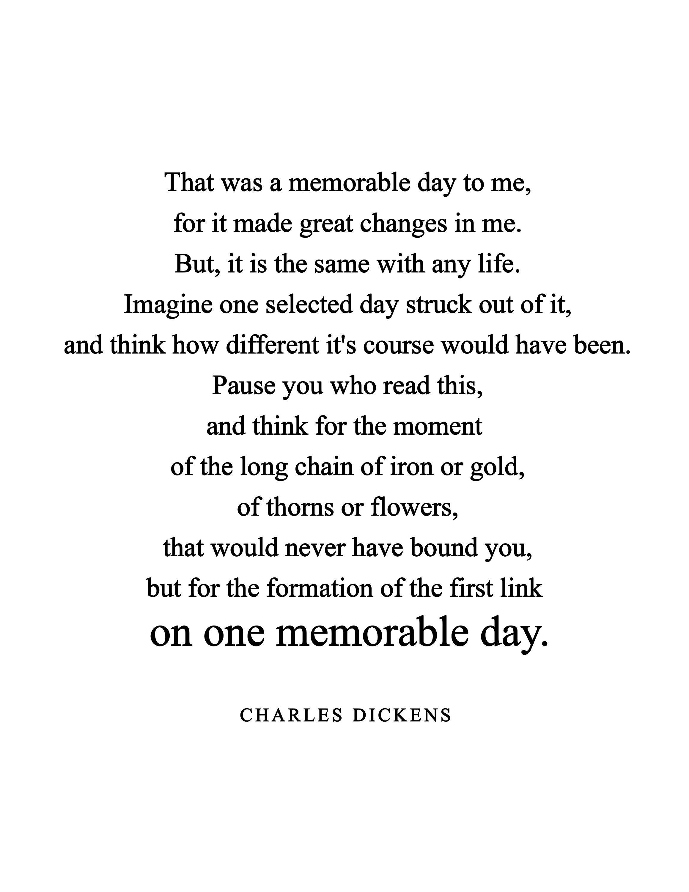One Memorable Day Quote Charles Dickens Literary Poster / - Etsy