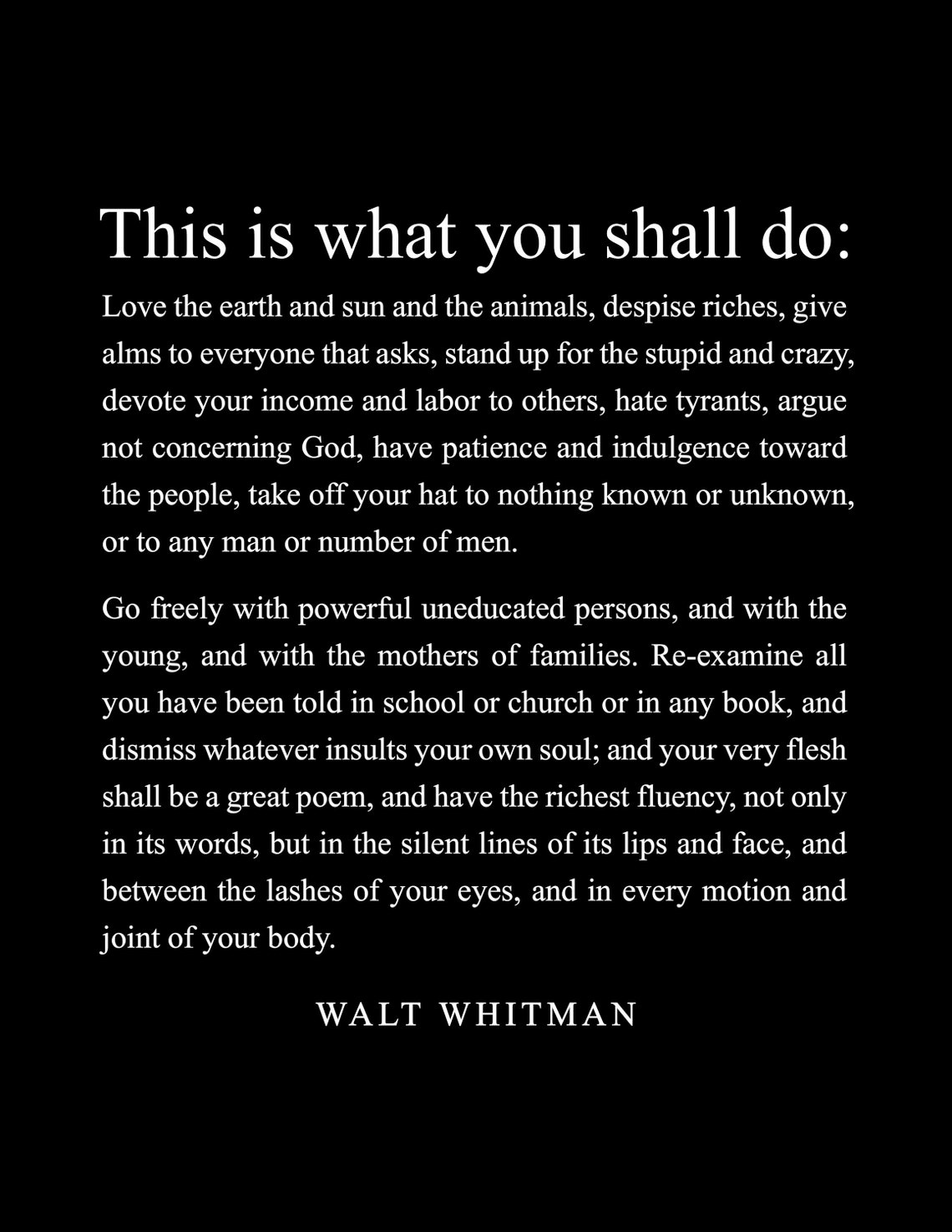This is What You Shall Do Quote Walt Whitman Literary - Etsy