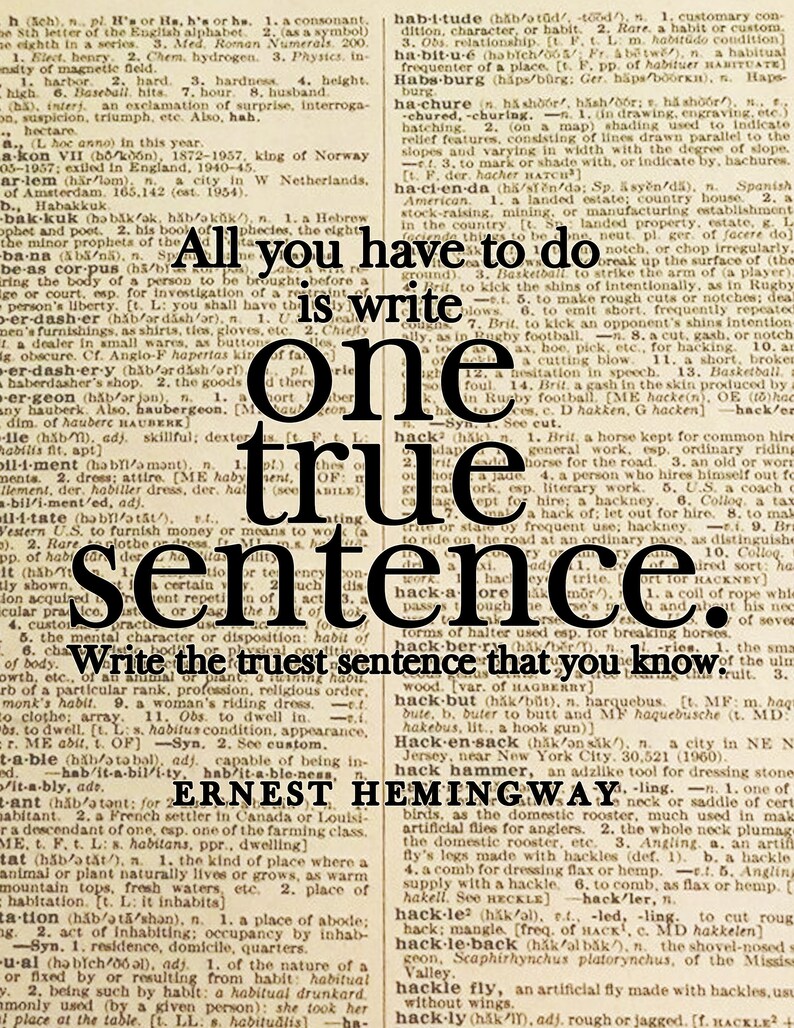 One True Sentence Ernest Hemingway Literary Poster / | Etsy