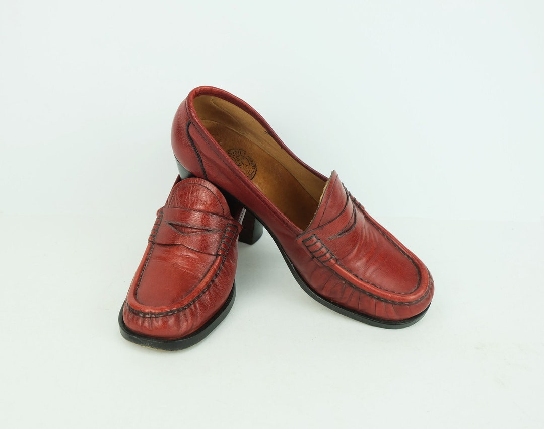 Vintage Moccasins PUMPS Block Heel Size 40 Uk 6.5 Us 9 Made in Italy ...