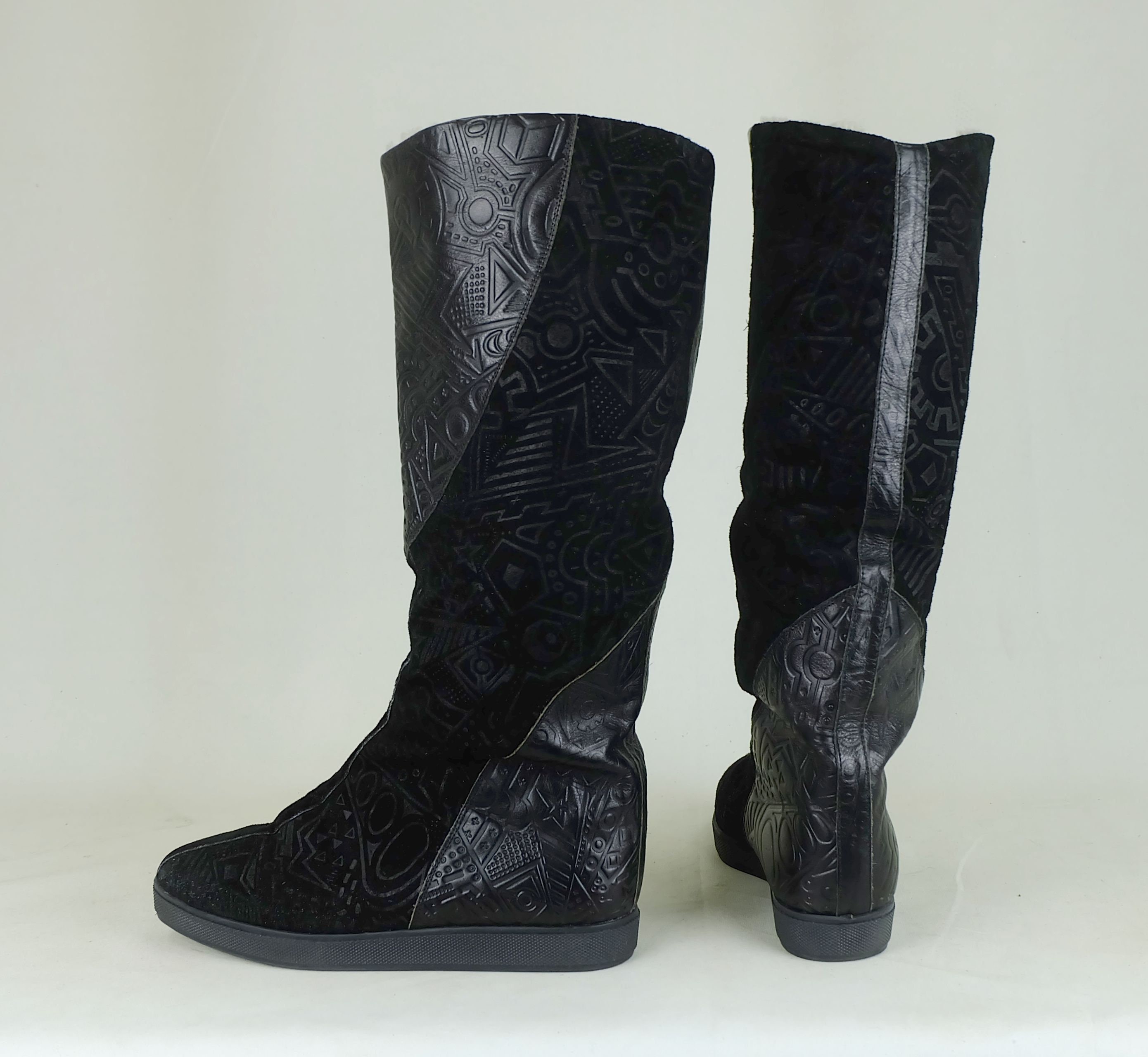 Armando Pollini 80s Boots Black Leather Faux Fur UK 4 US 6 - Etsy