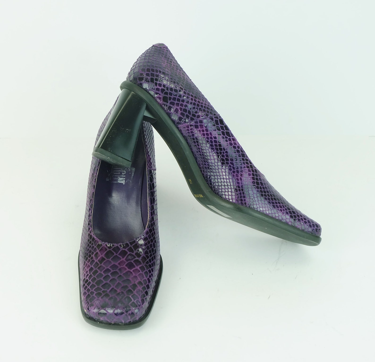 Vintage Limelight PUMPS Block Heel Purple Leather 90s Size 40 Made in ...