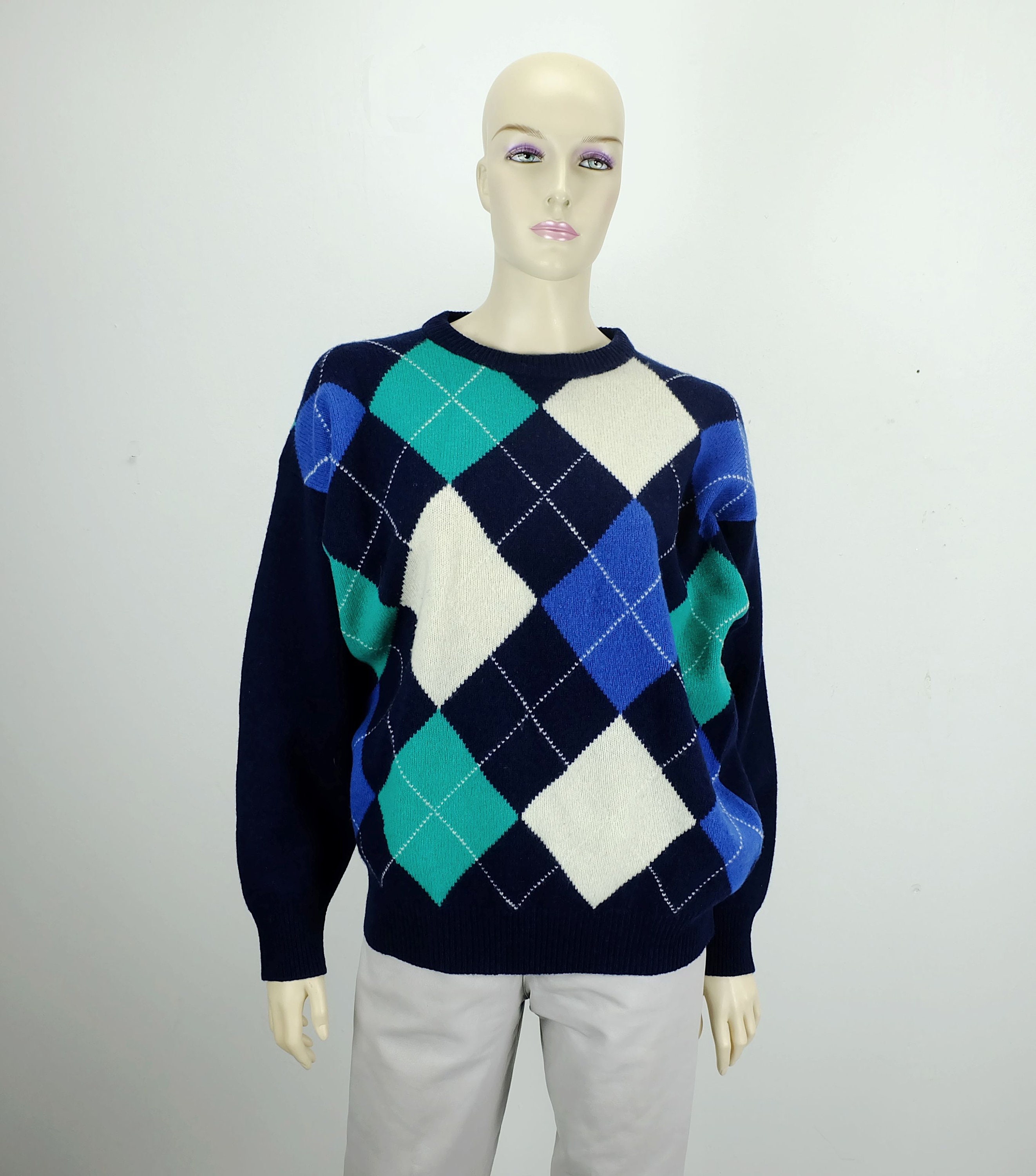 True Vintage 1990s Marco Pecci Argyle Pattern SWEATER Uk 12 to 16 Us 10 ...
