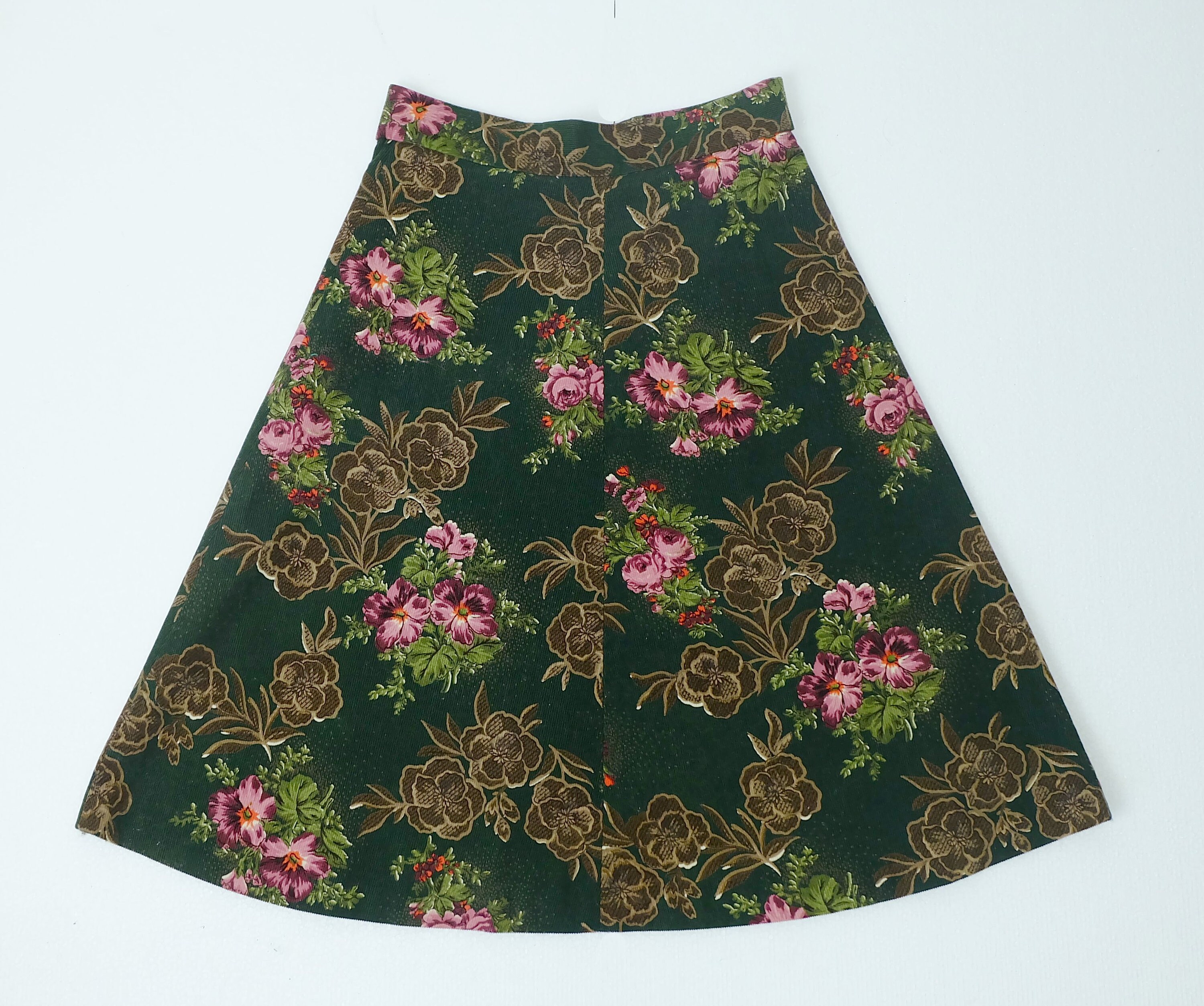 True Vintage 1970s Corduroy SKIRT With Flower Pattern UK 10 US 8 - Etsy UK