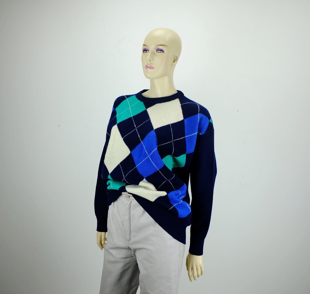 True Vintage 1990s Marco Pecci Argyle Pattern SWEATER Uk 12 to 16 Us 10 ...