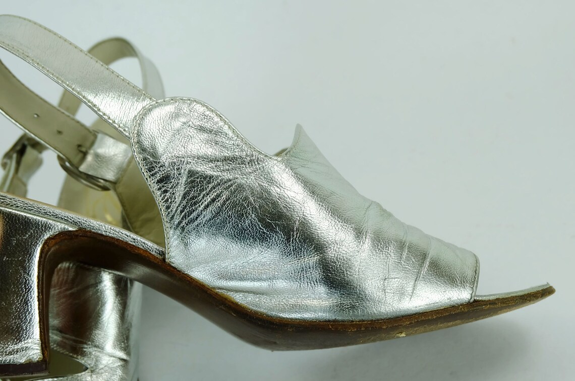 1960s True Vintage PUMPS Romeda Italy Silver Slingpumps Twiggy Era Size ...