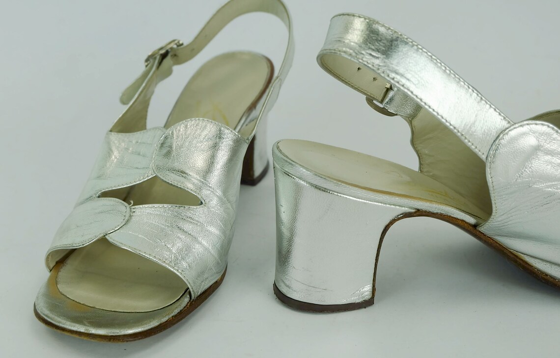 1960s True Vintage PUMPS Romeda Italy Silver Slingpumps Twiggy Era Size ...