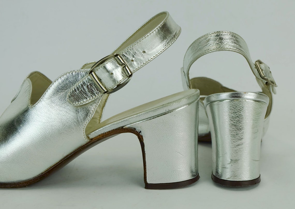 1960s True Vintage PUMPS Romeda Italy Silver Slingpumps Twiggy Era Size ...