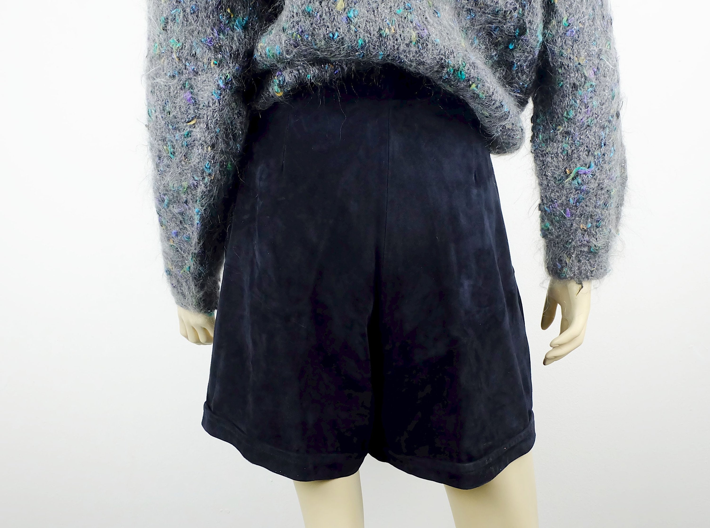 1980s True Vintage Leather SHORTS Dark Blue Suede High Waist Size 36/38 ...