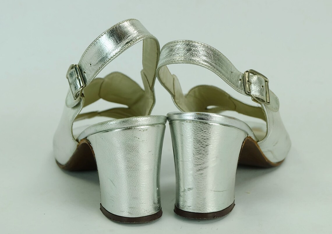 1960s True Vintage PUMPS Romeda Italy Silver Slingpumps Twiggy Era Size ...