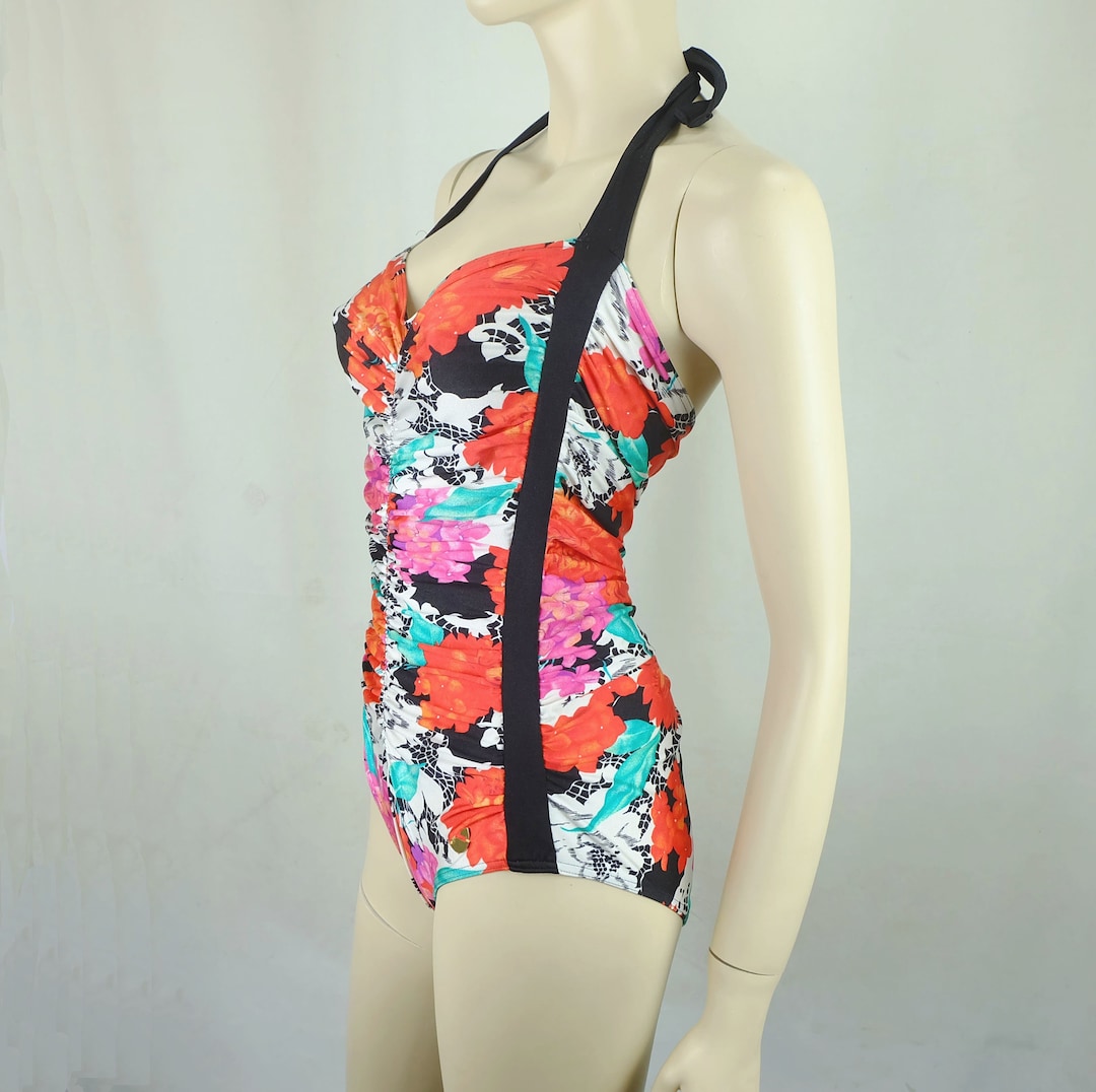 80er BADEANZUG gr. M blumen goldfisch swimsuit einteiler - Etsy.de