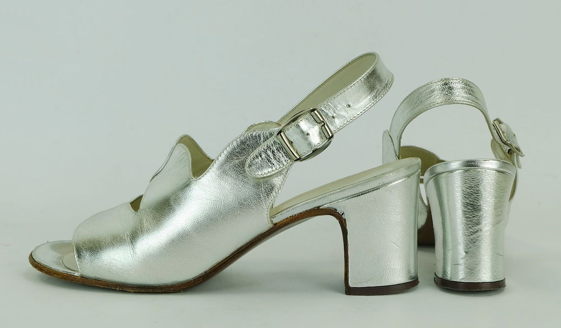 1960s True Vintage PUMPS Romeda Italy Silver Slingpumps Twiggy Era Size ...