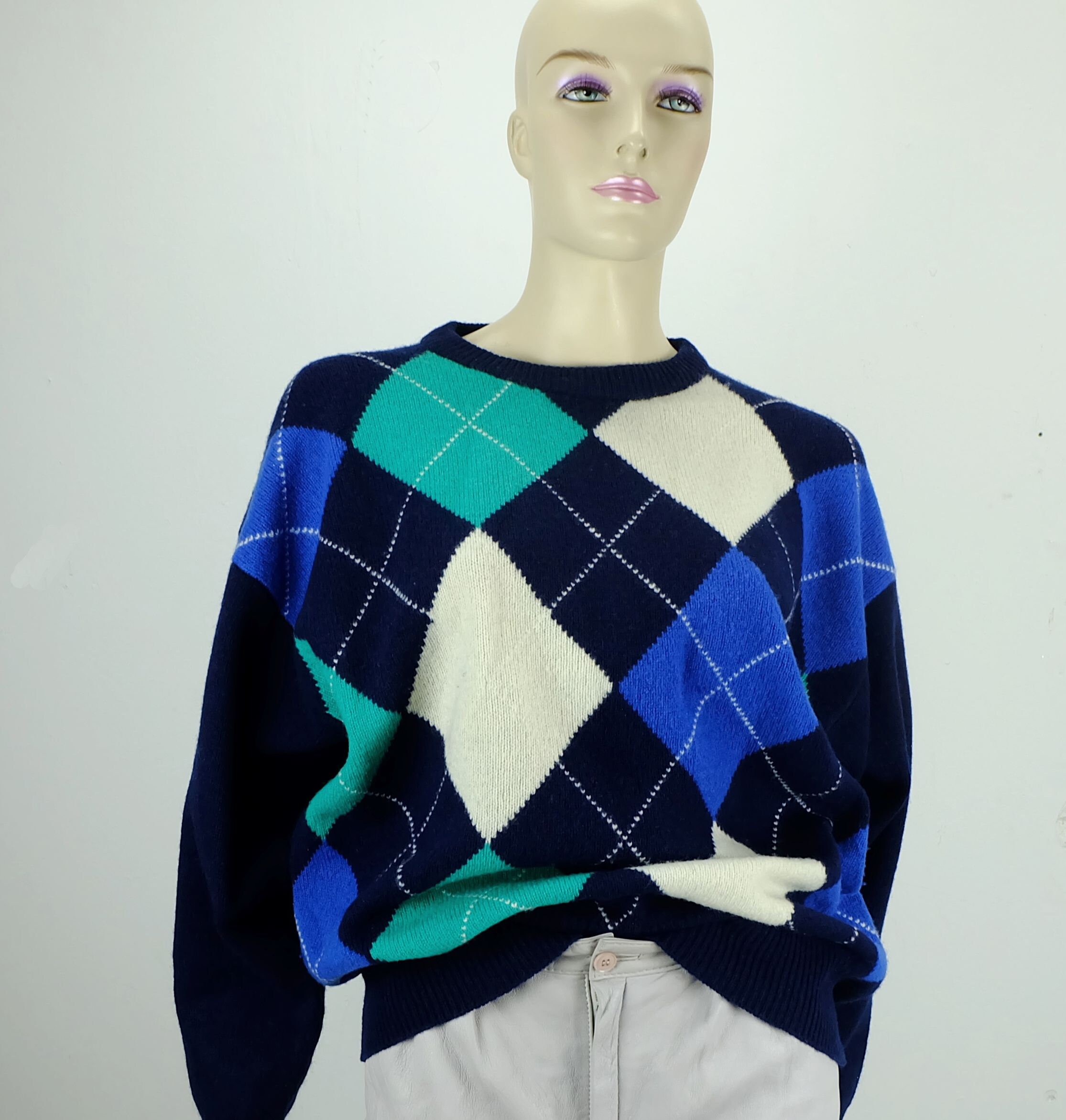 True Vintage 1990s Marco Pecci Argyle Pattern SWEATER Uk 12 to 16 Us 10 ...