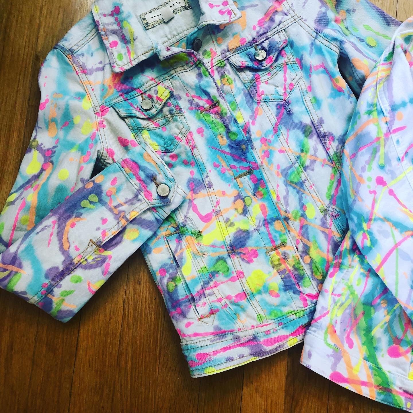 Neon Splatter Denim Reworked Jean Jacket Sz Xs - Etsy