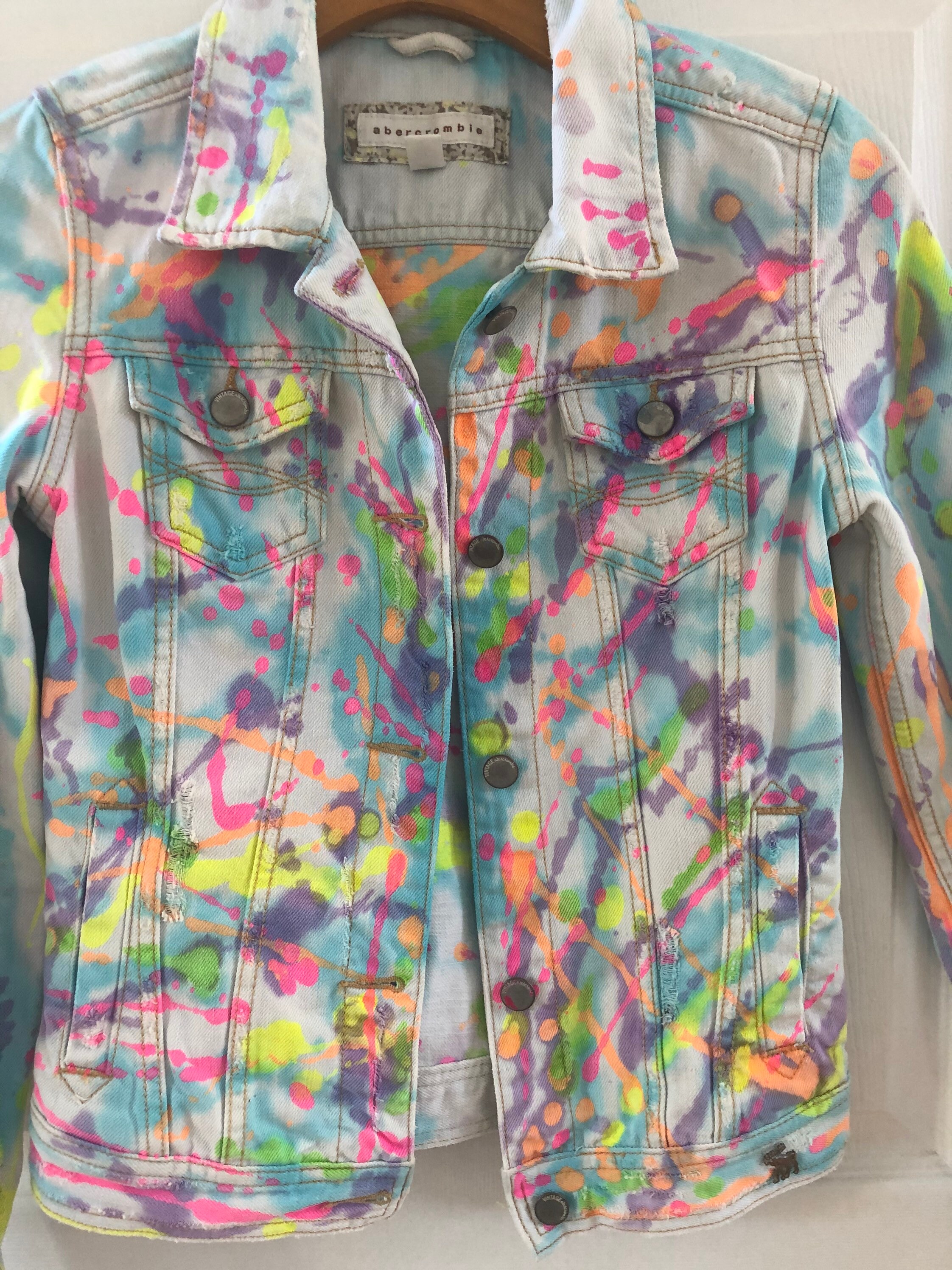 Neon Splatter Denim Reworked Jean Jacket Sz Xs - Etsy