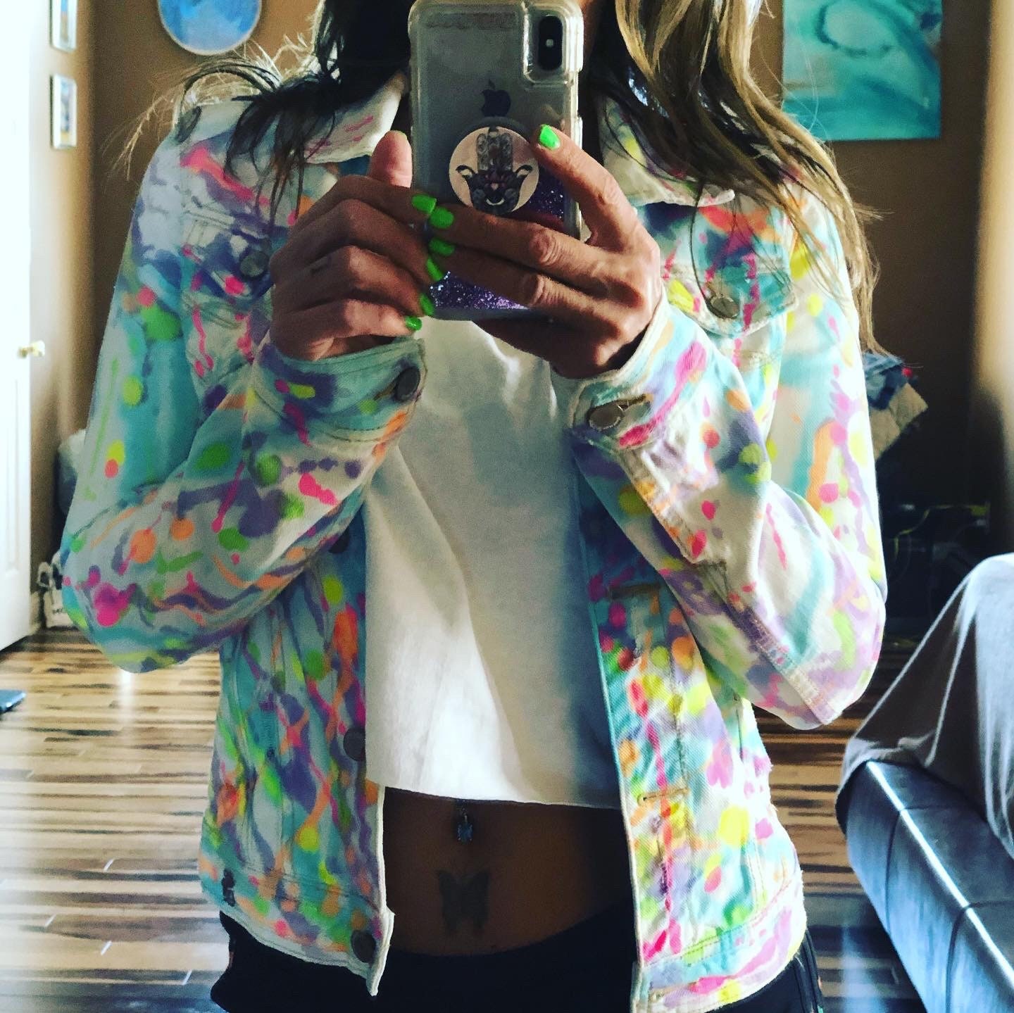 Neon Splatter Denim Reworked Jean Jacket Sz Xs - Etsy