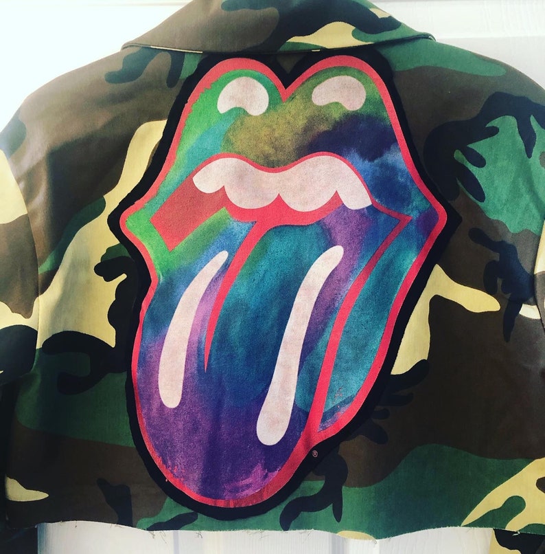 Camo Cropped Reworked Rolling Stones Jacket - Etsy