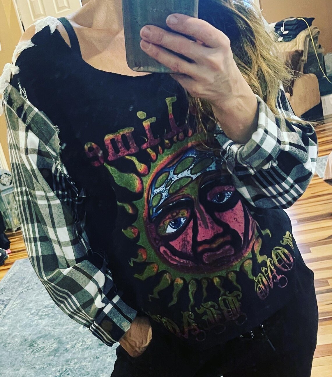 Beautiful Band Sweatshirt With Flannel Sleeves Size Medium - Etsy