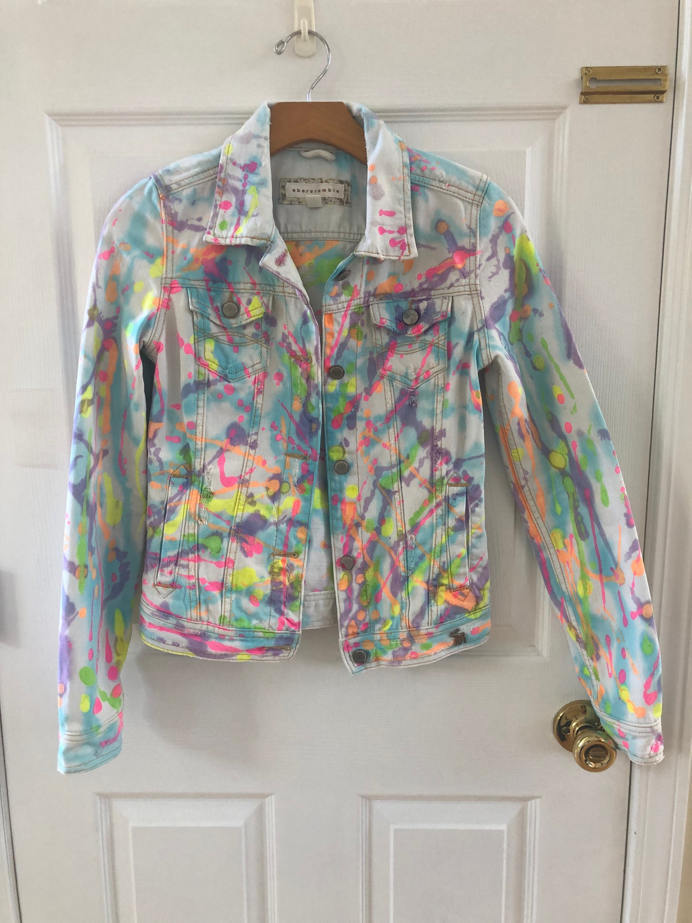 Neon Splatter Denim Reworked Jean Jacket Sz Xs - Etsy