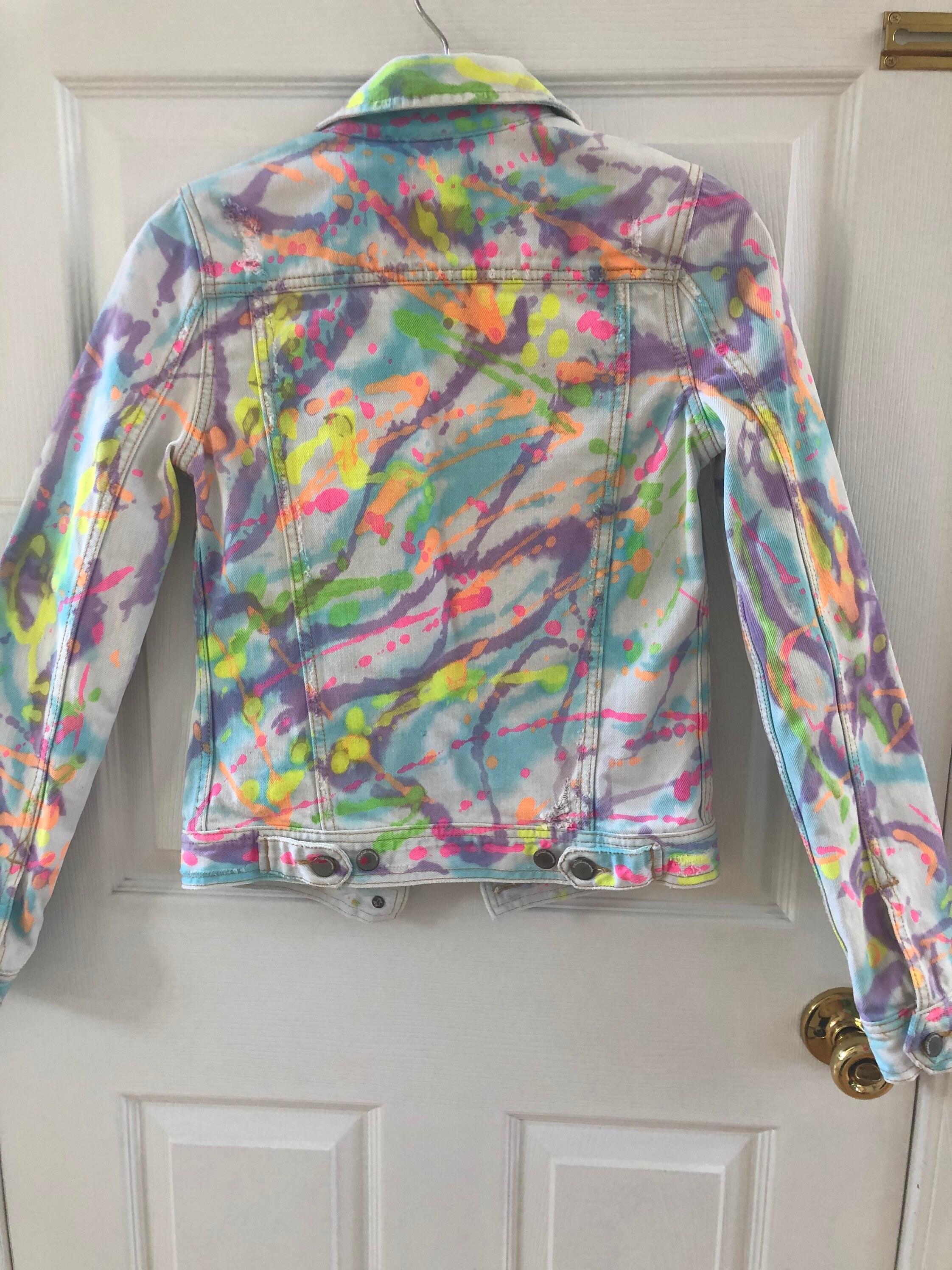 Neon Splatter Denim Reworked Jean Jacket Sz Xs - Etsy