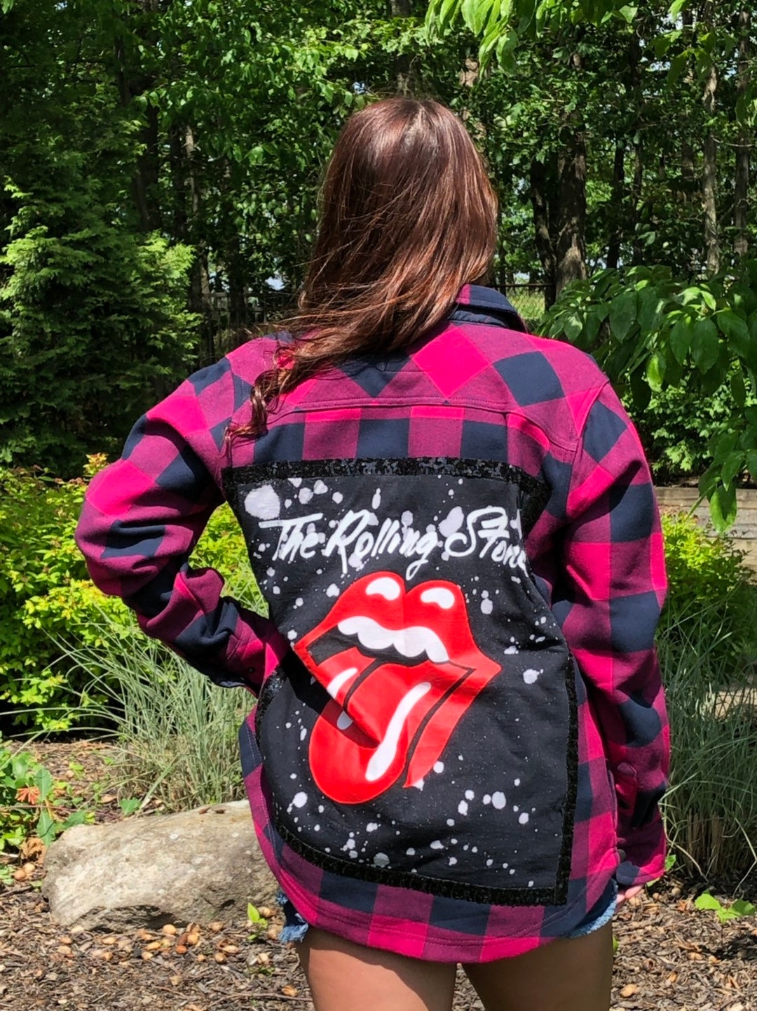 Fleece Reworked Rolling Stones Boho Rock Chic Flannel! Sz Extra Large ...