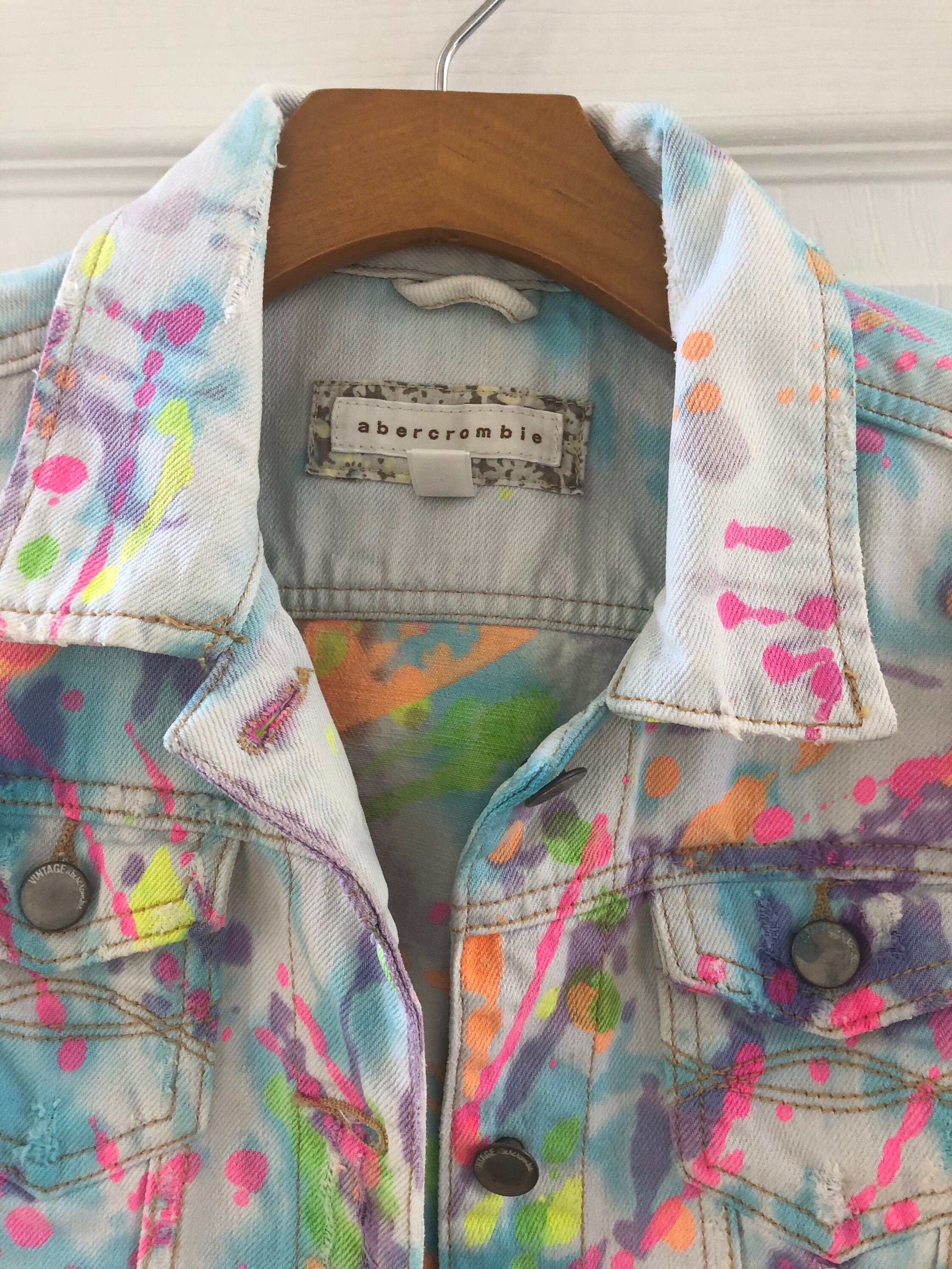 Neon Splatter Denim Reworked Jean Jacket Sz Xs - Etsy