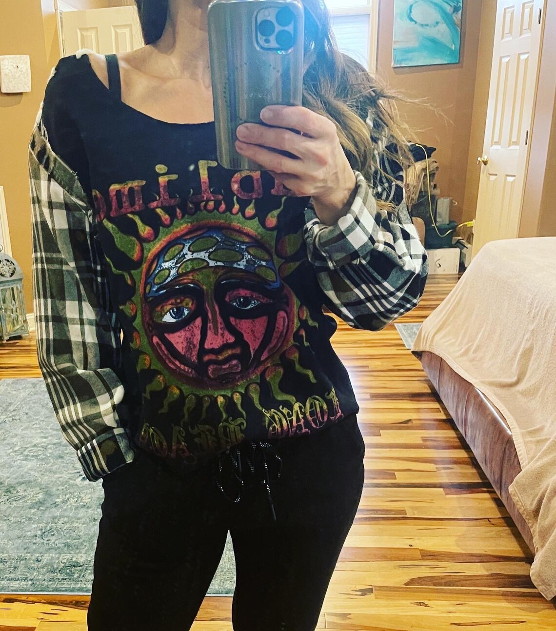 Beautiful Band Sweatshirt With Flannel Sleeves Size Medium - Etsy