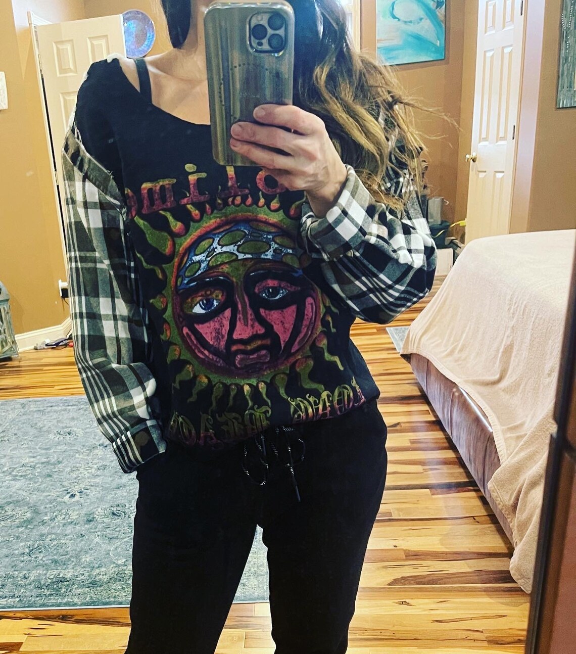 Beautiful Band Sweatshirt With Flannel Sleeves Size Medium - Etsy