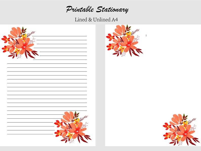 Orange Floral Printable Stationary PDF A4 - Etsy