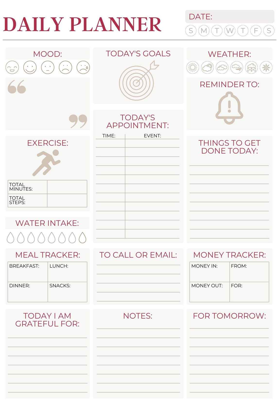 Printable Daily Planner for Everyday Needs - Etsy