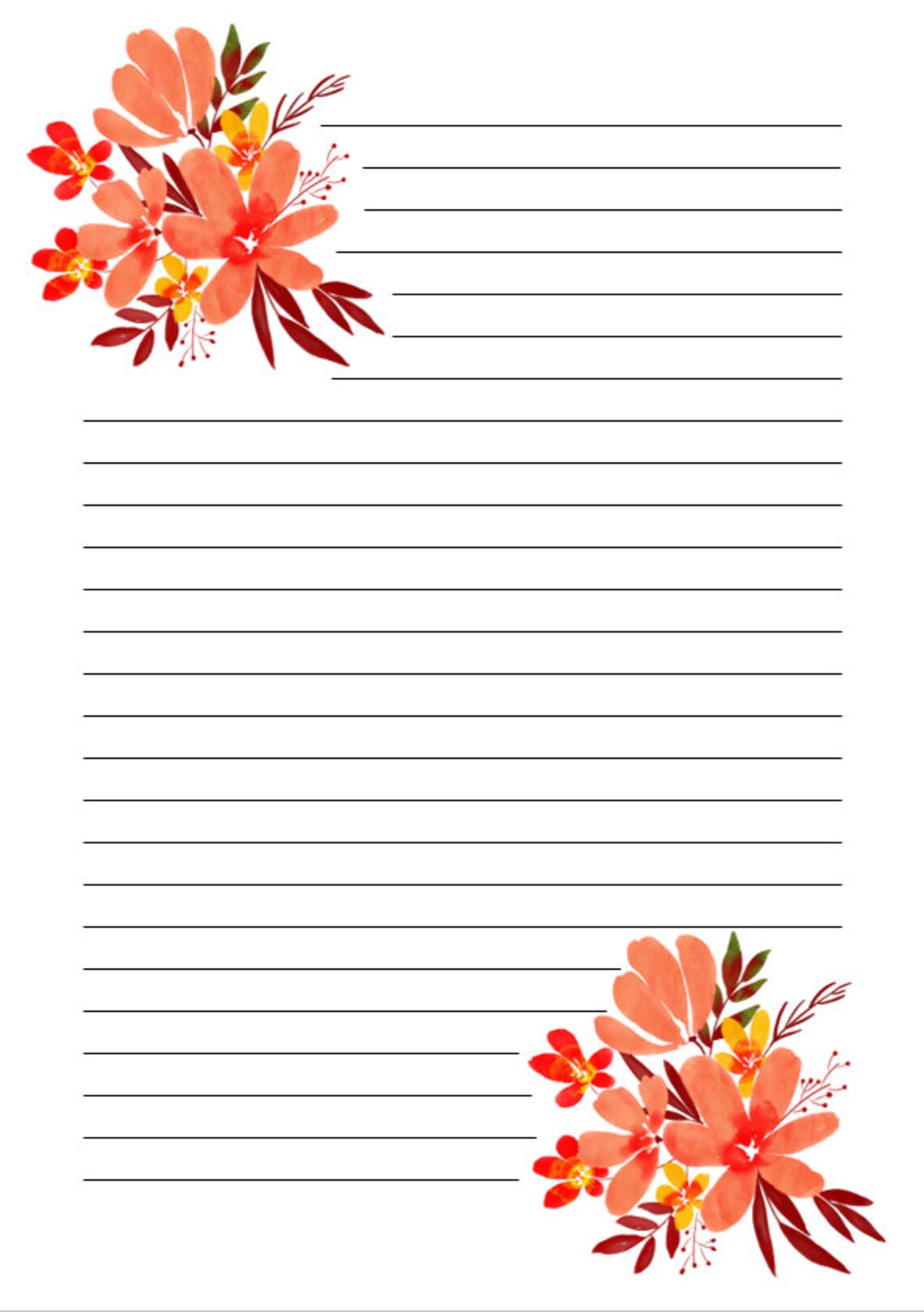 Orange Floral Printable Stationary PDF A4 - Etsy