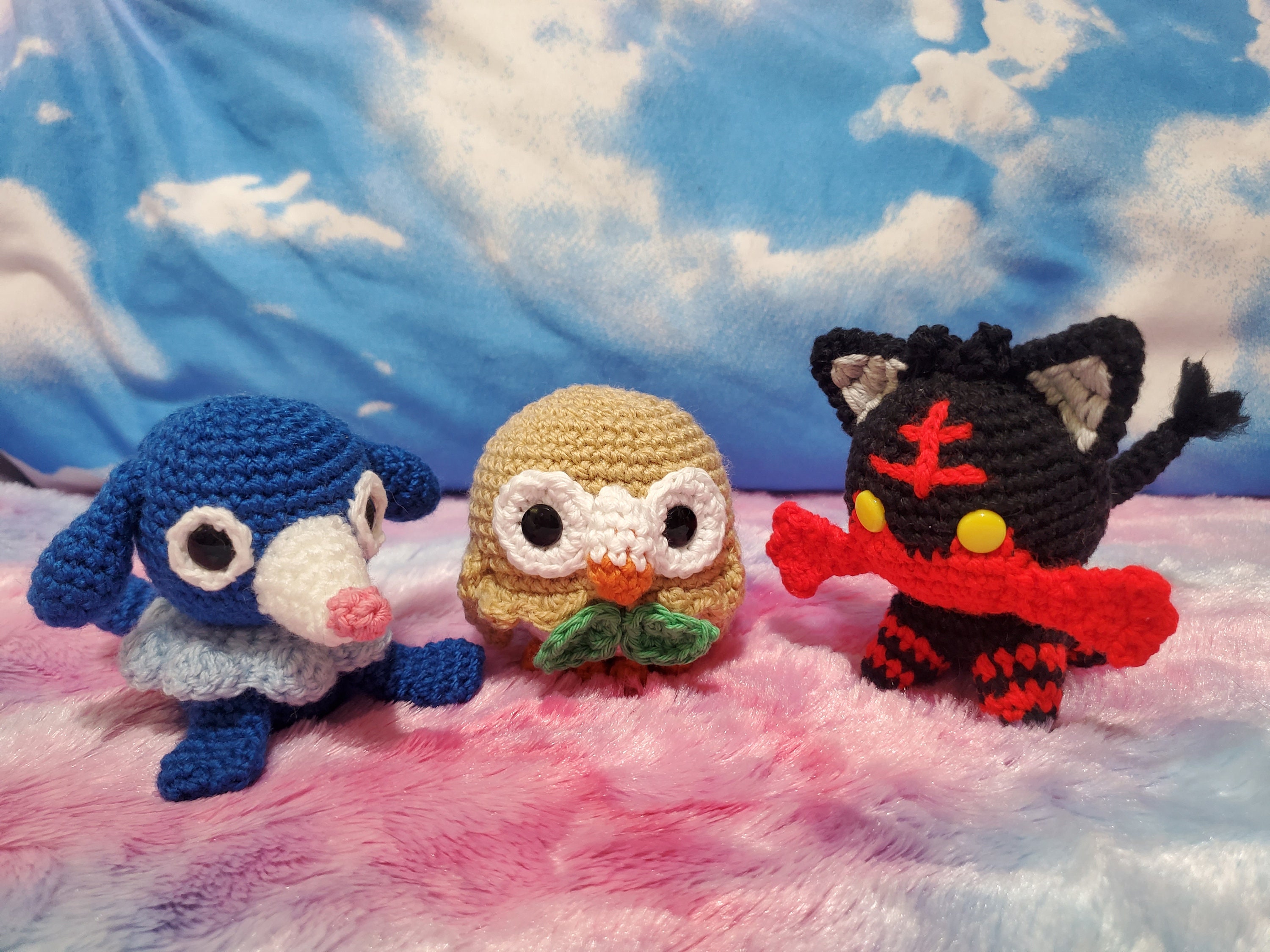 Alolan Starters Amigurumi Plush Rowlet, Litten, Popplio - Etsy