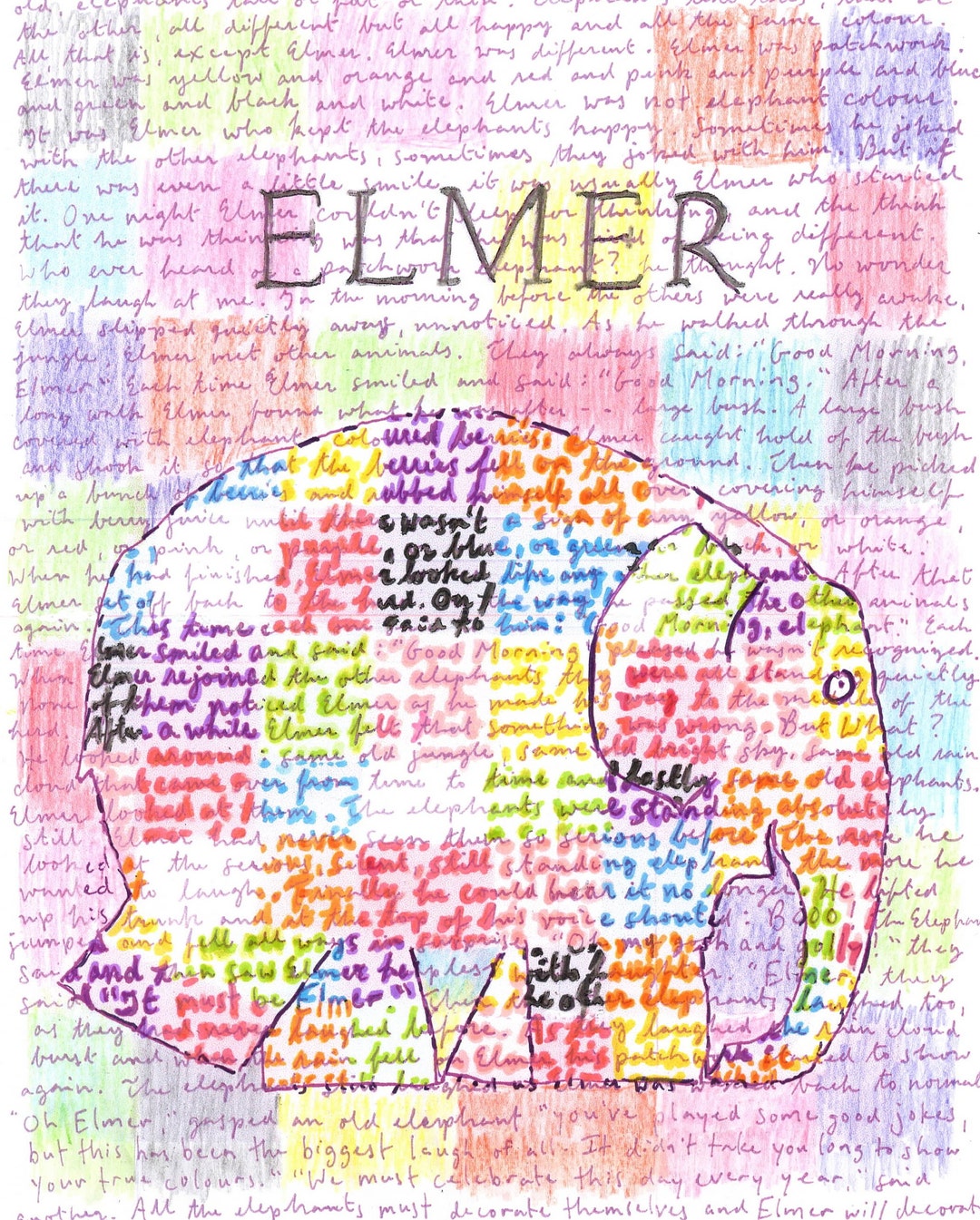 Elmer, Aka Elmer the Elephant, a Reading Poster of the Classic Picture ...