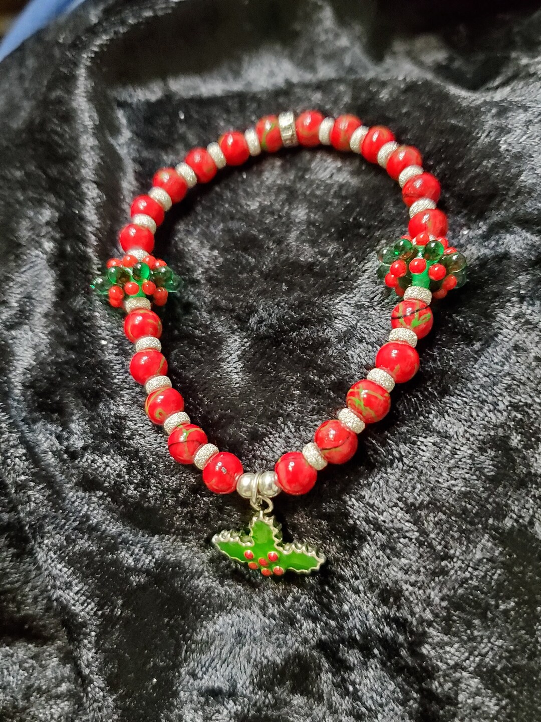 Holly Berry Beads With a Green Sterling Silver Leaf Charm - Etsy